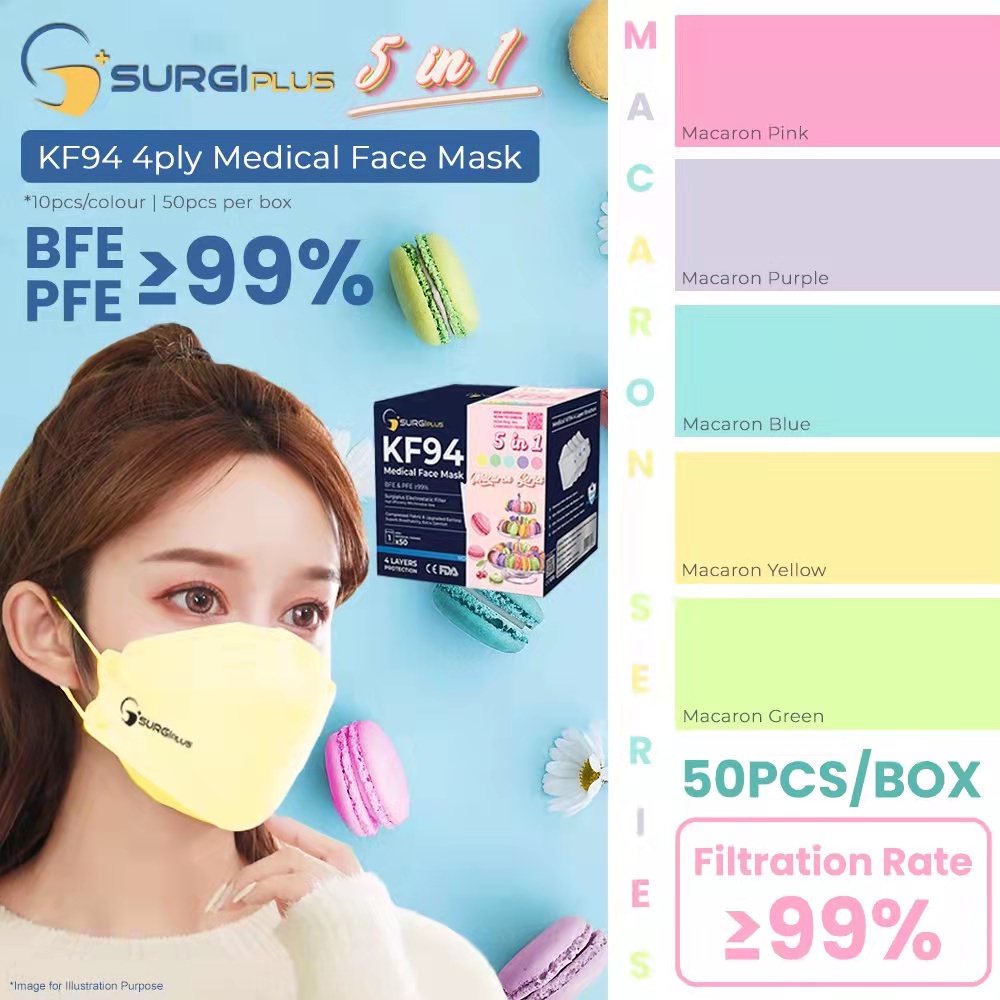 Surgiplus Macaron Series KF94 Adults Face Mask 4Ply Medical Grade ...