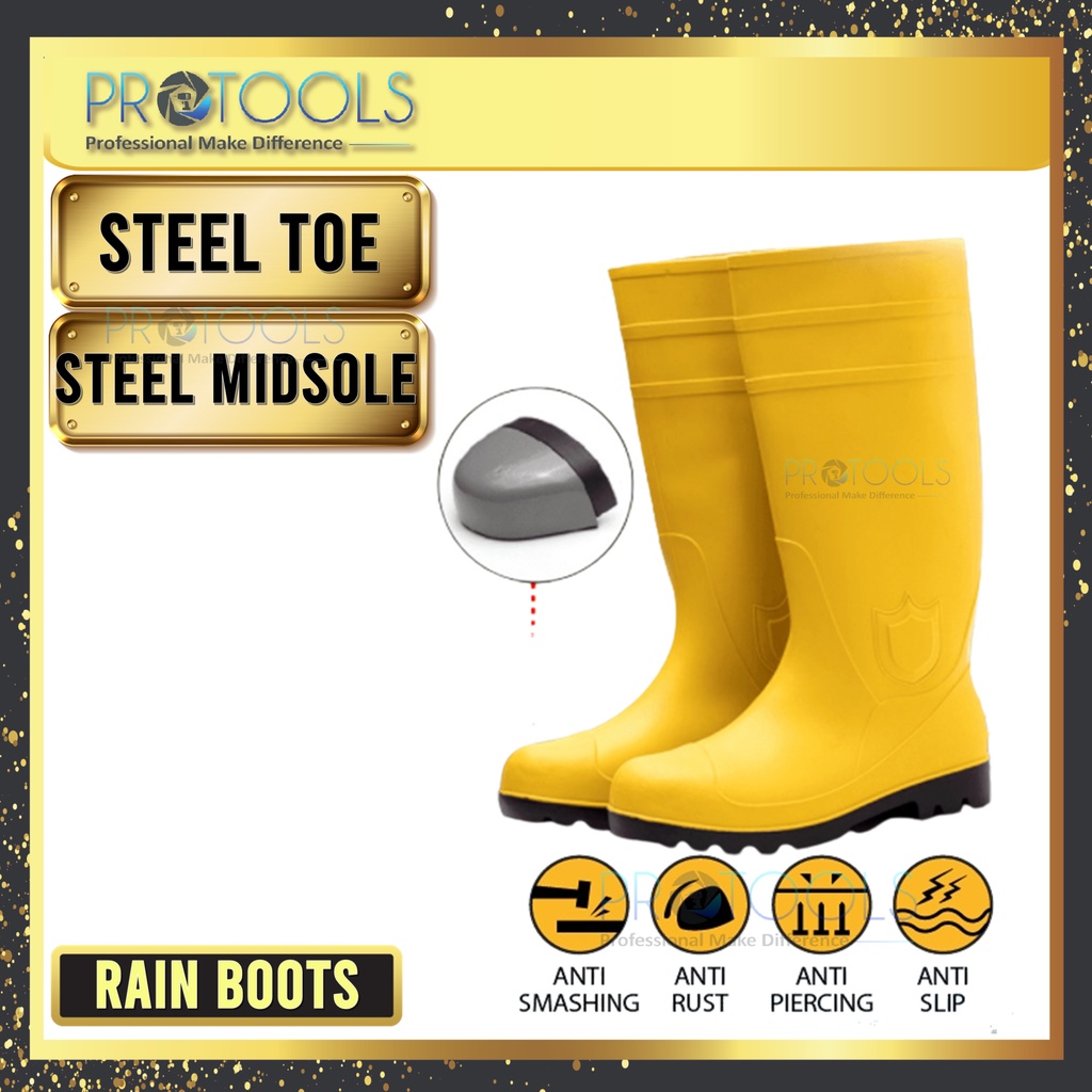 PROTOOLS YELLOW SAFETY RAIN BOOTS WITH STEEL TOE & STEEL MIDSOLE! SIZE ...