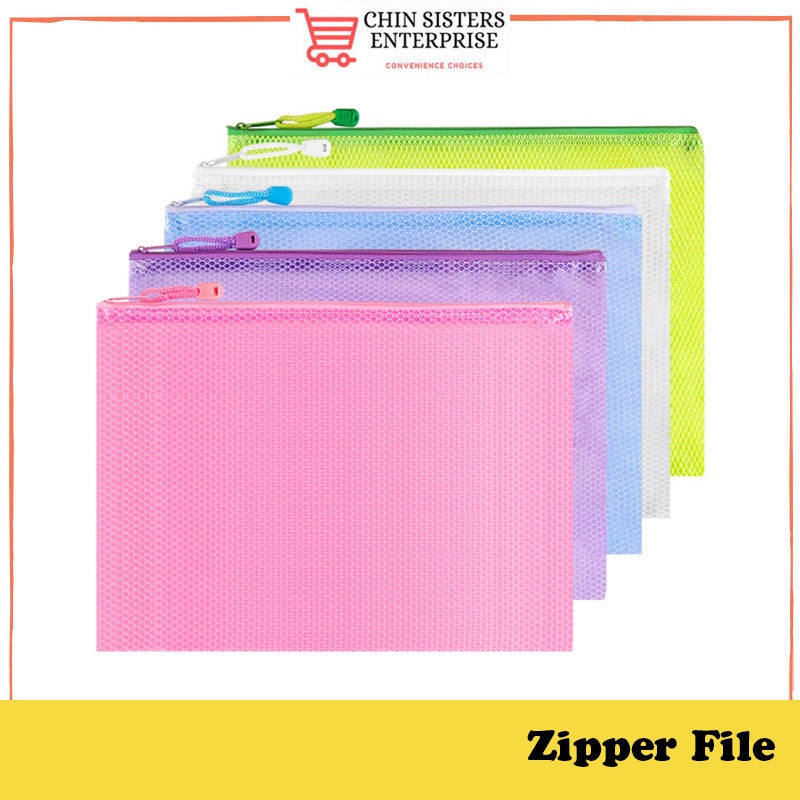 [1 SET 5PCS] A4 Mesh Zipper File Bag (Beehive)Waterproof Transparent ...