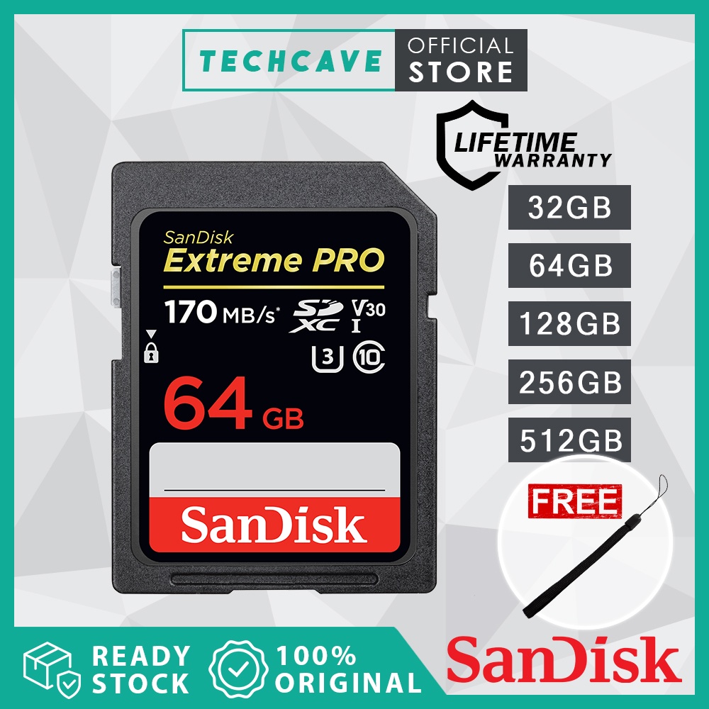(Ready Stock) Sandisk Extreme Pro DSLR SDXC UHS-I 170MB/s 32GB 64GB 128GB 256GB SD Memory Card ...
