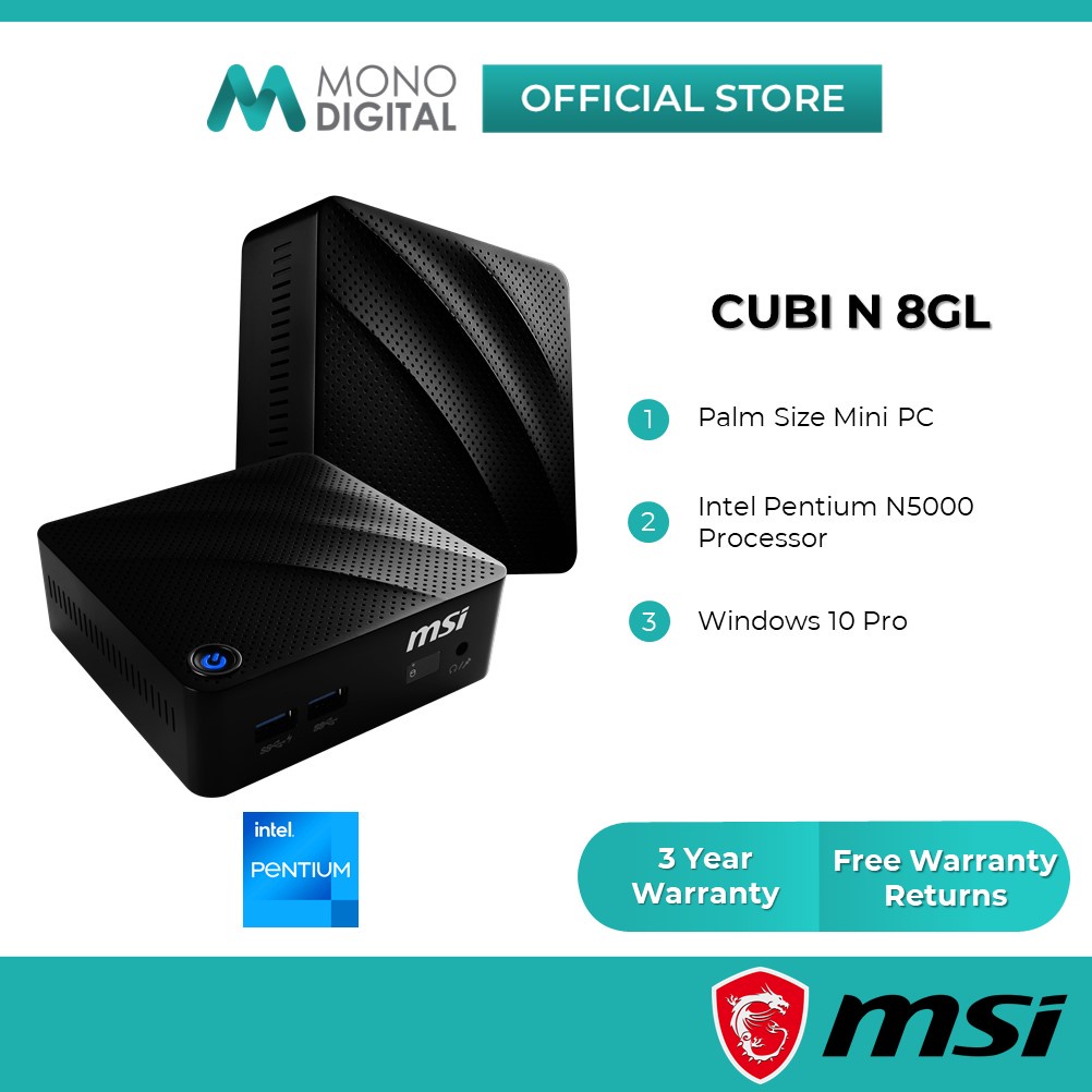 MSI Cubi N 8GL-080MY Mini PC Desktop PC with Intel Pentium N5000 ...