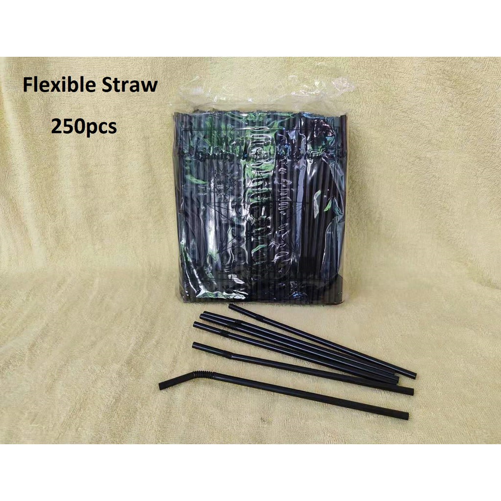 8" 6mm ±250's Straw Spring Hitam Black / Flexible Straw / Disposable ...