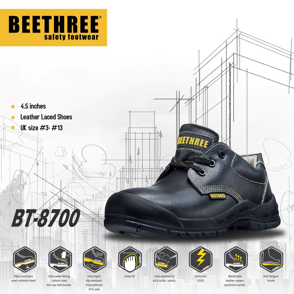 Beethree BT-8700 Leather Laced Safety Shoes 4.5 Inches | Shopee Malaysia