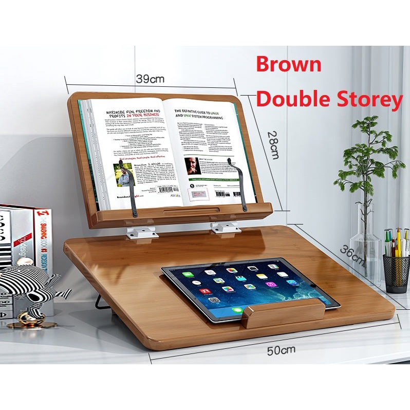 Double Storey Adjustable Portable Wooden Reading Stand Book Holder ...