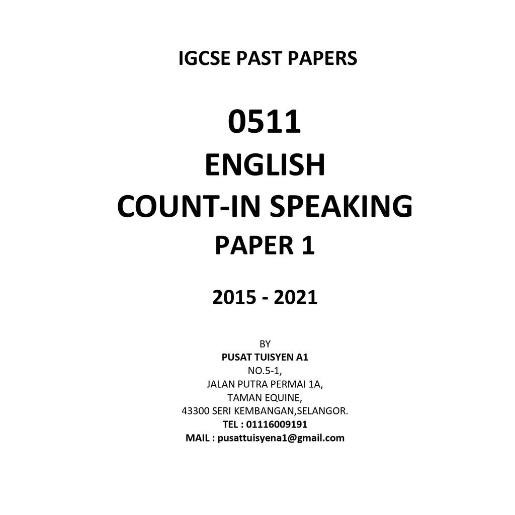 IGCSE PAST PAPER ENGLISH 2ND LANGUAGE COUNT-IN SPEAKING 0511 [YEAR ...
