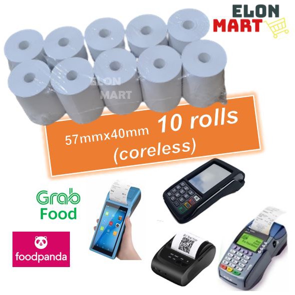 57x40mm Cashier Roll / Thermal Receipt Paper Coreless (10 Rolls ...