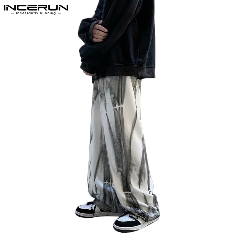 INCERUN Men Retro Style Casual Printed Elastic Waist Wide Leg Baggy ...