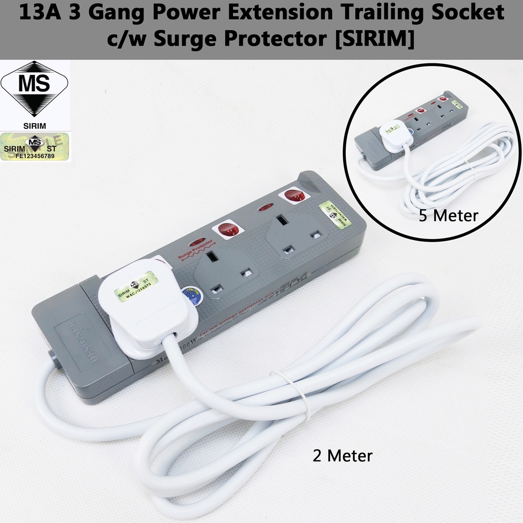 3H 13A 2 Gang To 5 Gang Multi Socket USB Port Power Extension Trailing ...
