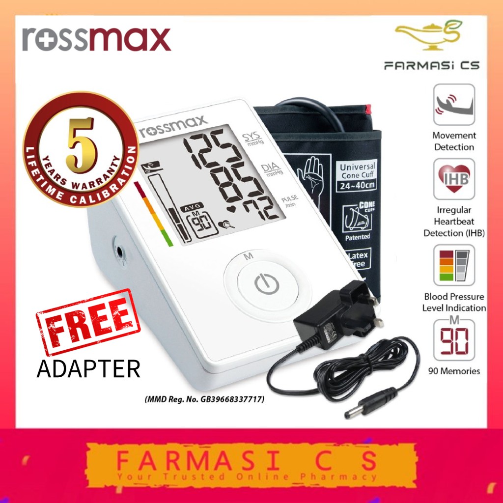 Rossmax CF155f Automatic Blood Pressure Monitor + Adapter FREE Thermometer TG100 [ 5 years ...