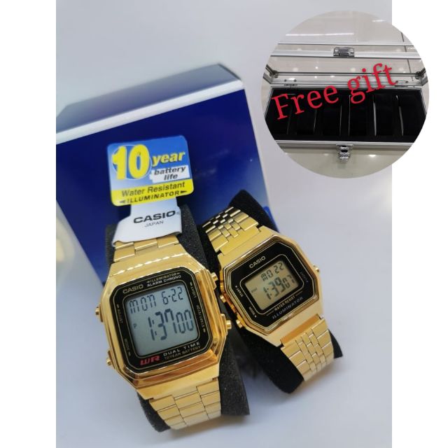 Casio A178WGA-1A & LA680WGA-9B Classic Gold Watch couple series (Free ...