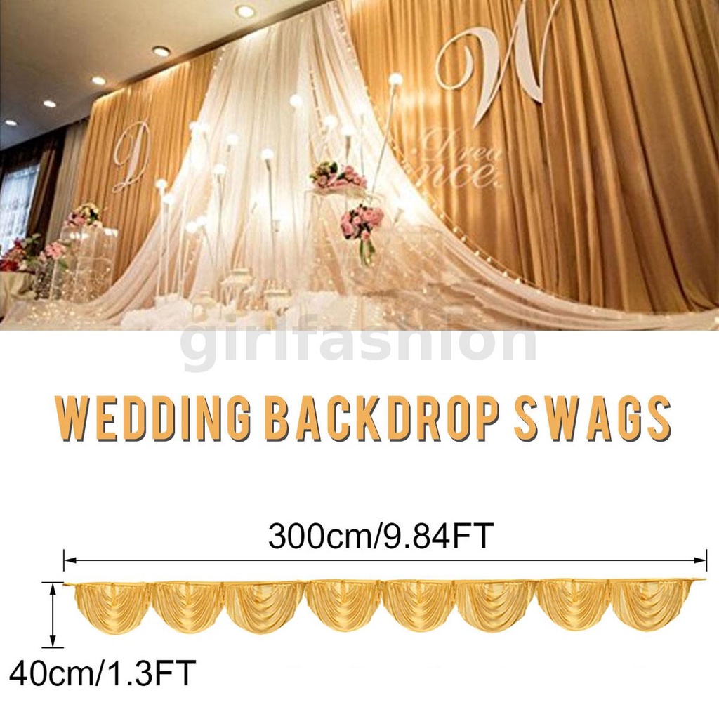 3M/9.84FT Gold Silky Satin Backdrop Curtain Swags for Wedding Party ...