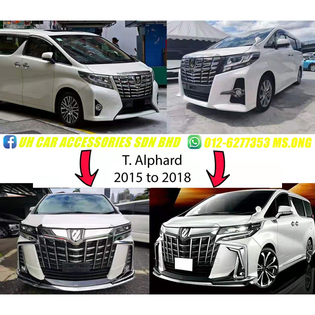 Toyota Alphard 2015 Convert 2018 Front Bumper Set & Bodykit Skirting ...