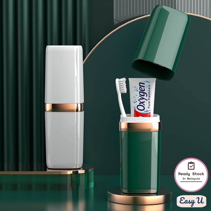 Portable Travel Golden Waistline Toothbrush Box Holder Cup Double-Layer ...