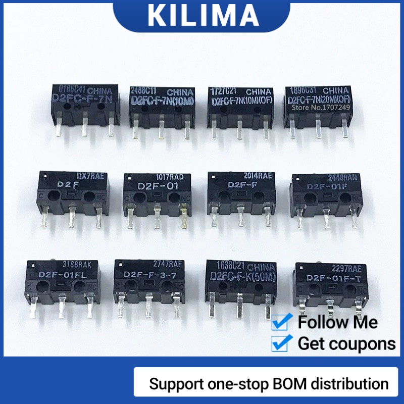 2Pcs Original Mouse Micro Switch D2FC-F-7N 10m 20m OF D2FC-F-K(50M) D2F D2F-F D2F-01 D2F-01L D2F ...