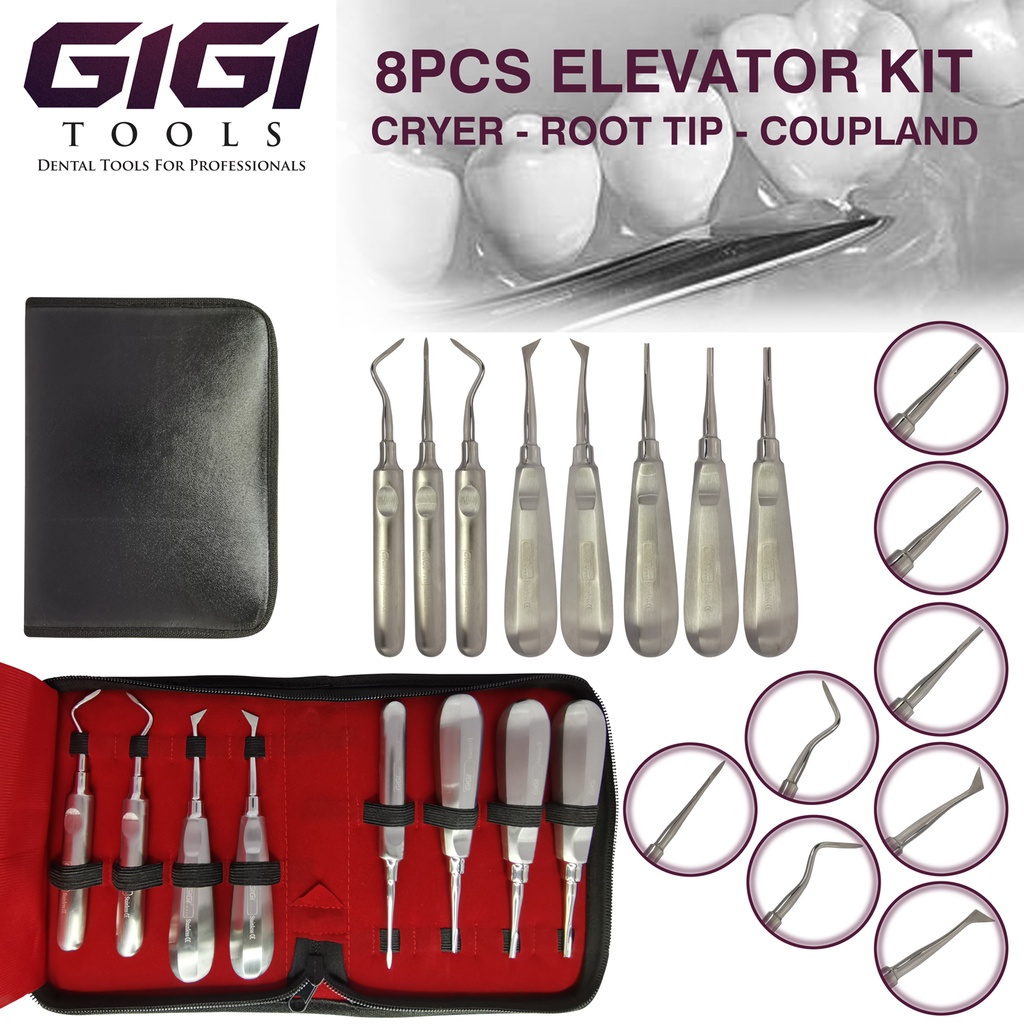 Dental Elevator 8pcs Kit Cryer left/Right Root Tips Elevators and Coupland Elevator Set ...