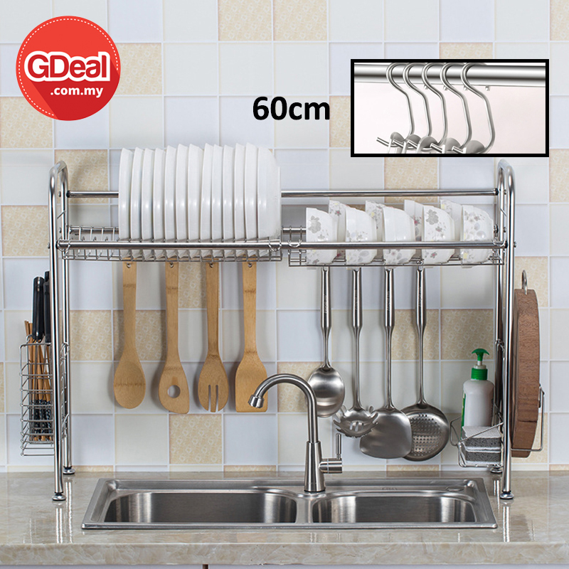 GDeal 60cm Single Layer Stainless Steel Dish Rack Non Slip Suction Cup ...