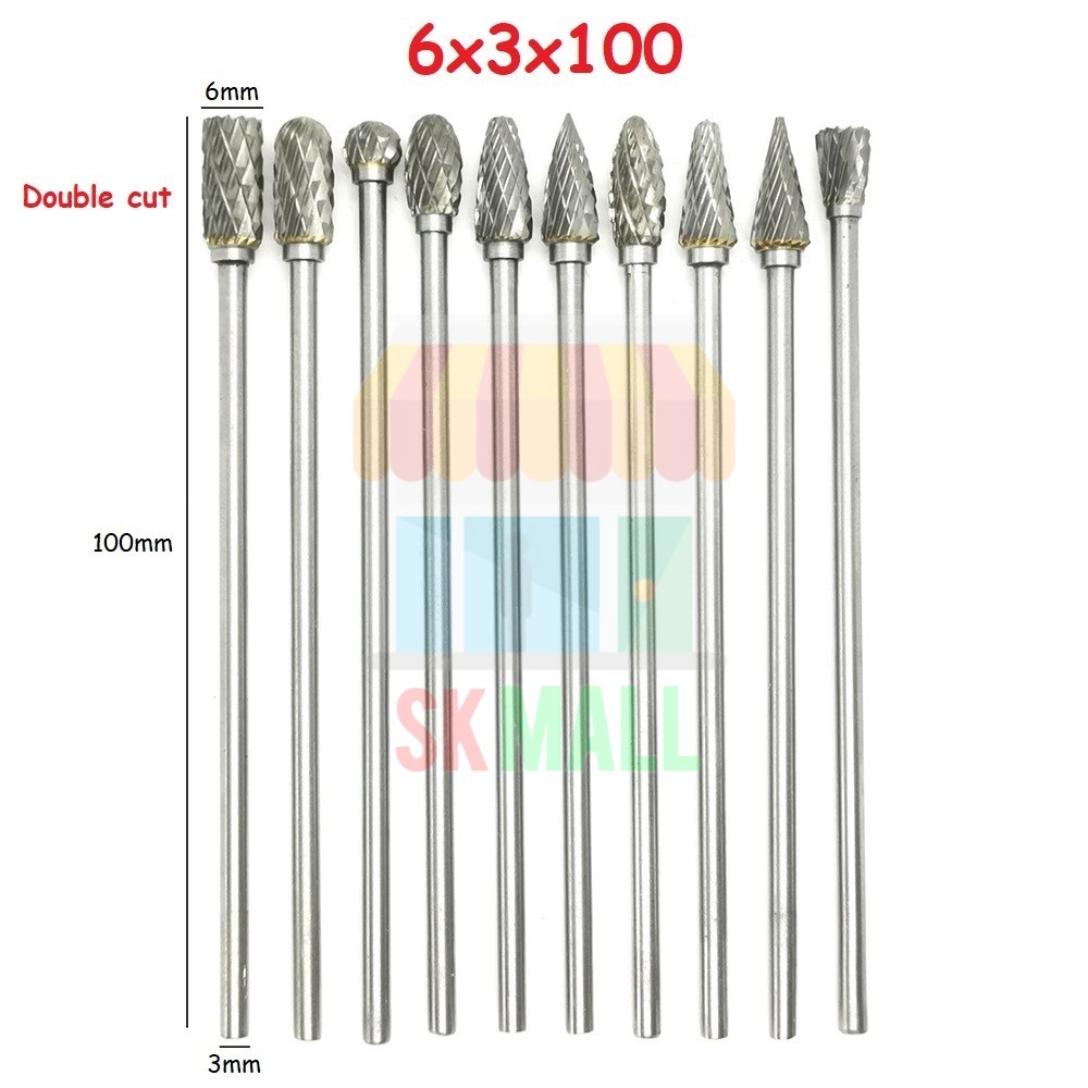 1set 10pcs 6x3x100mm Mata Korek 3mm Panjang Long Tungsten Carbide Burr ...