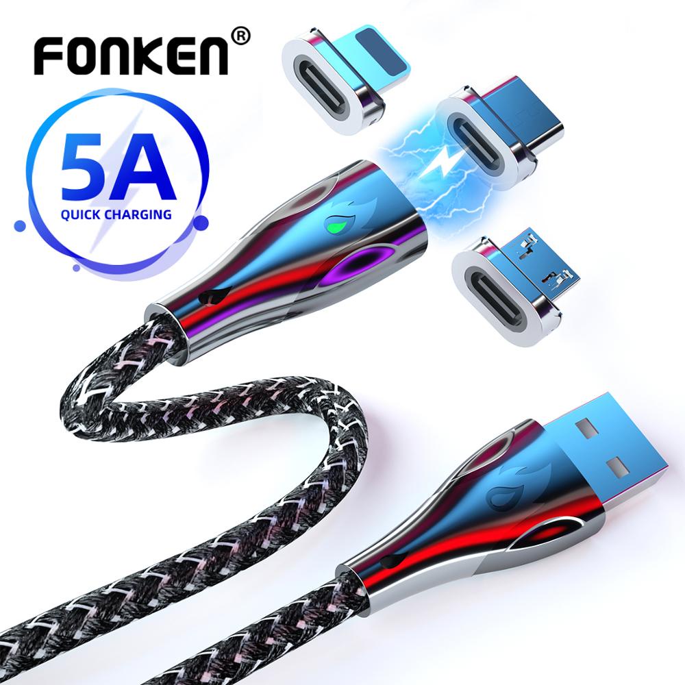 FONKEN 5A Magnetic Cable Fast Charging 5A Cord Micro USB Type C Cable ...