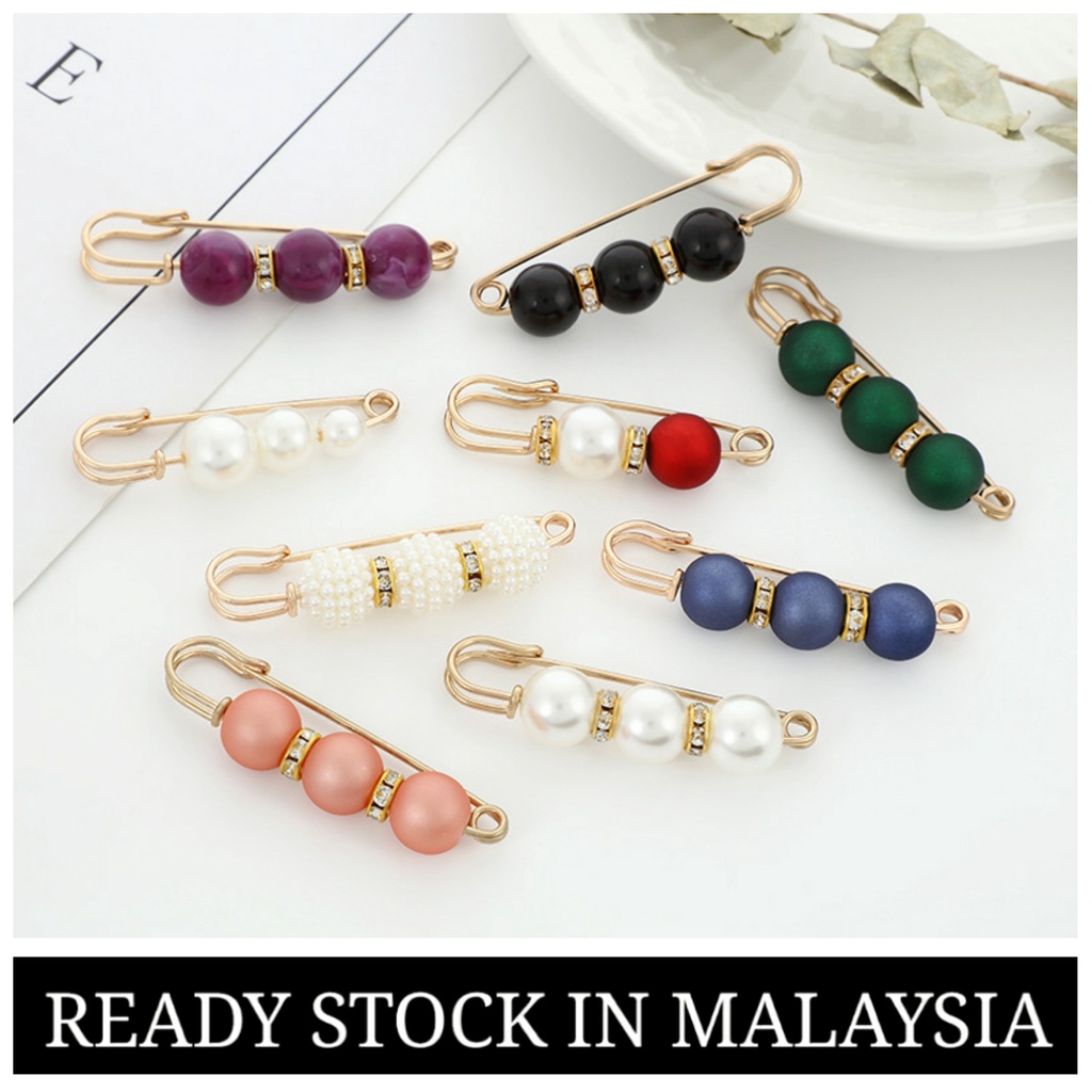 Korean Colourful Pearls brooch Muslimah Hijab Pin Kerongsang Cincin ...
