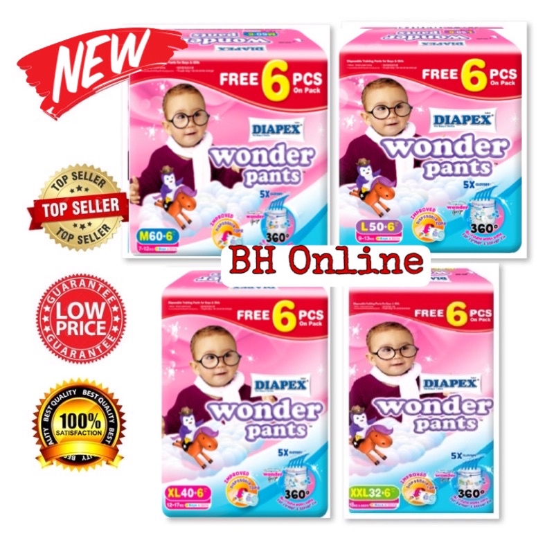 Diapex Wonder Pants For Baby Disposable Diapers x 3 packs - M,L,XL,XXL ...