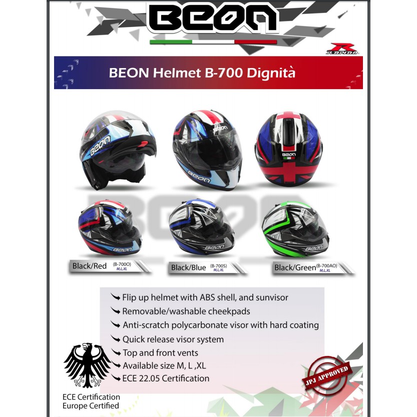BEON B700 FULLFACE FLIP UP/DOUBLE VISOR HELMET | Shopee Malaysia