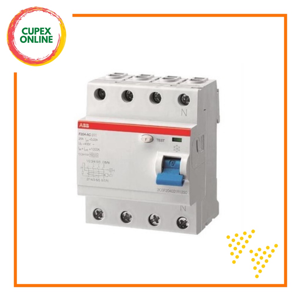 ABB F204 AC IEC RCCB 25A/40A/63A/100A 100mA 4P (cupex) | Shopee Malaysia