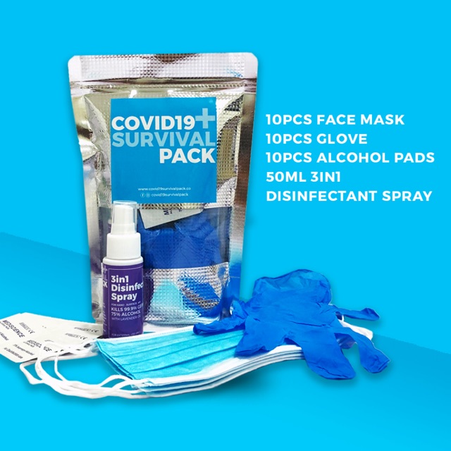 Covid19 Survival Pack (Mask,Disinfectant Spray,Glove,Alcohol Pad ...