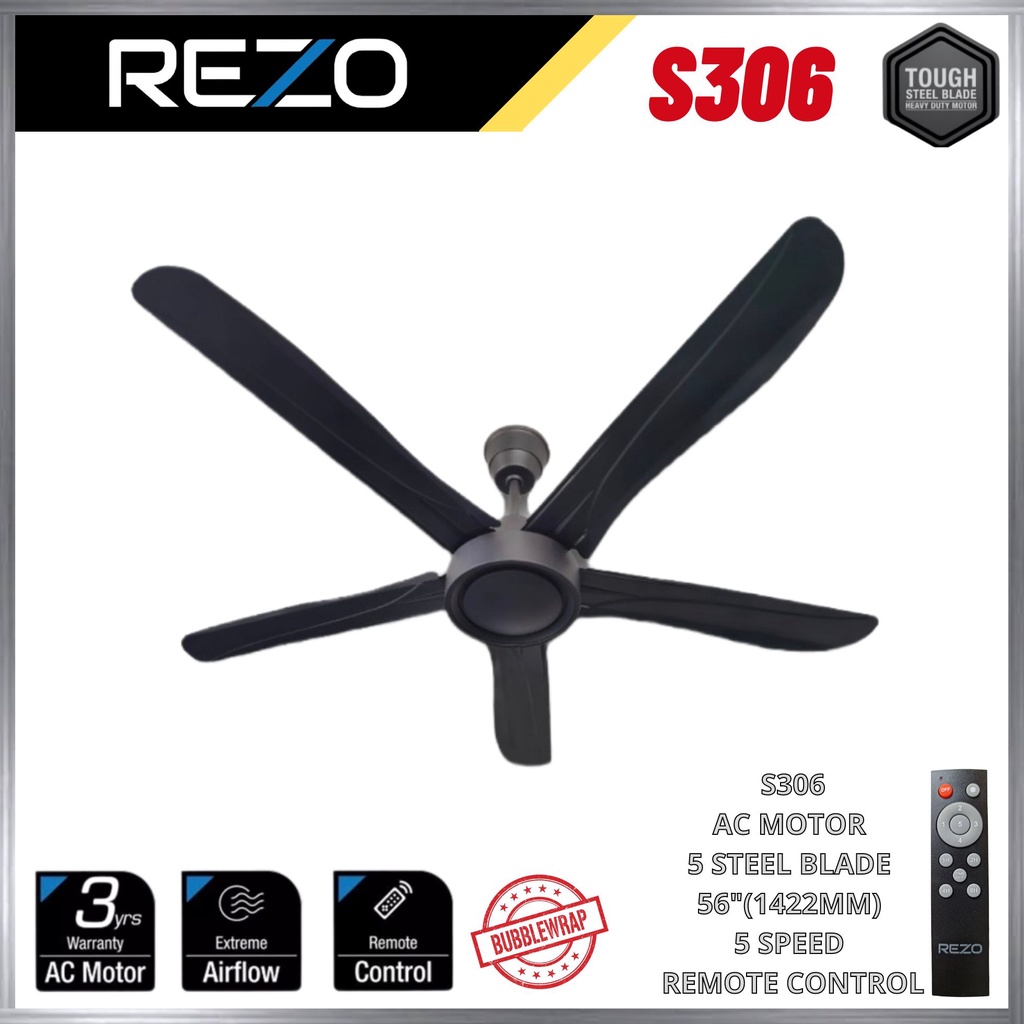 Original REZO 56" Heavy Duty AC Motor S306 Ceiling Fan With Remote ...