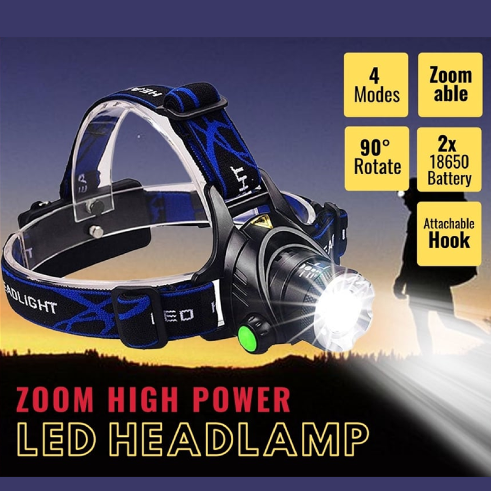 Power Adjustable High LED 800lumens Headlamp Zoomable Hunting Camping ...