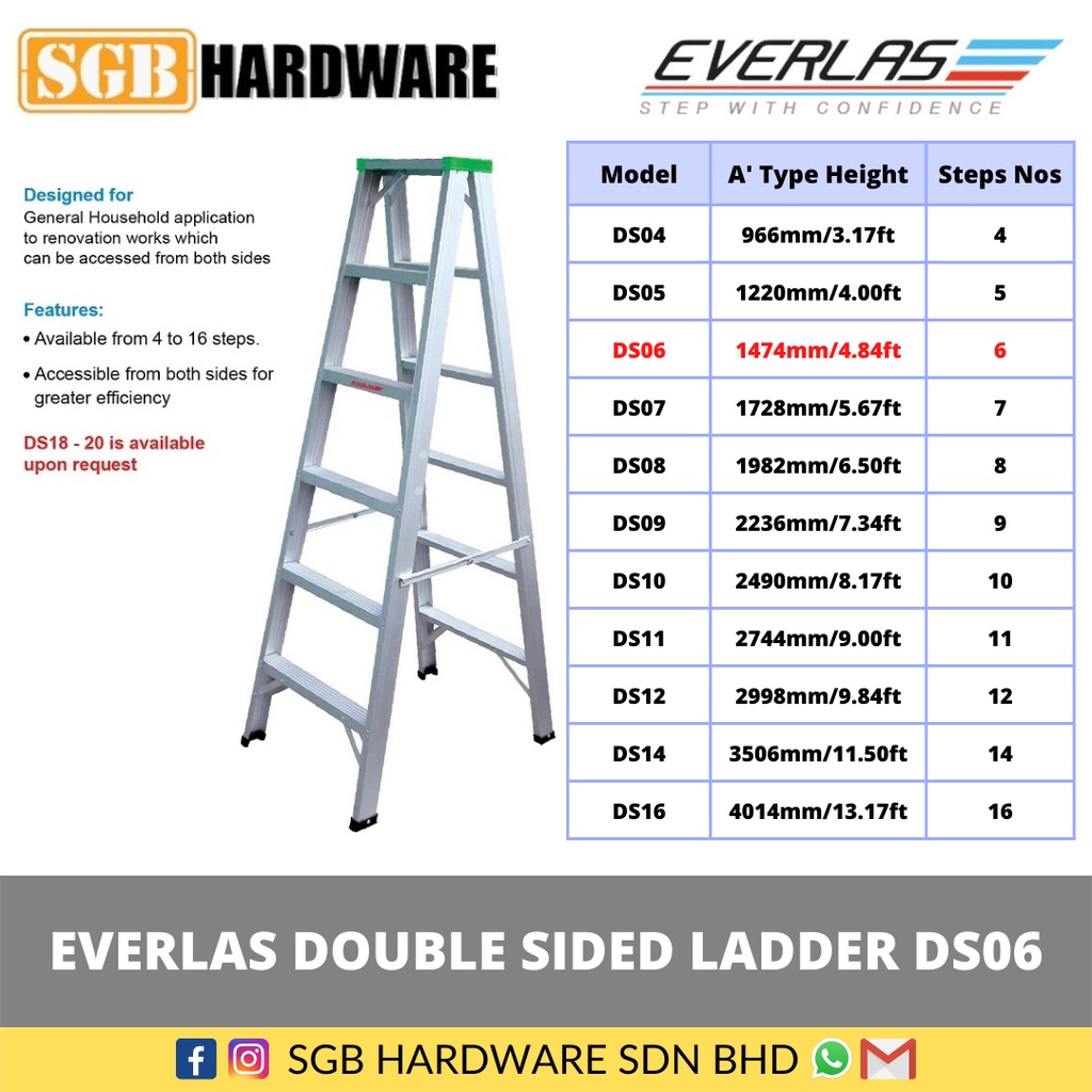 EVERLAS DS06 6 STEPS DOUBLE SIDED LADDER | Shopee Malaysia