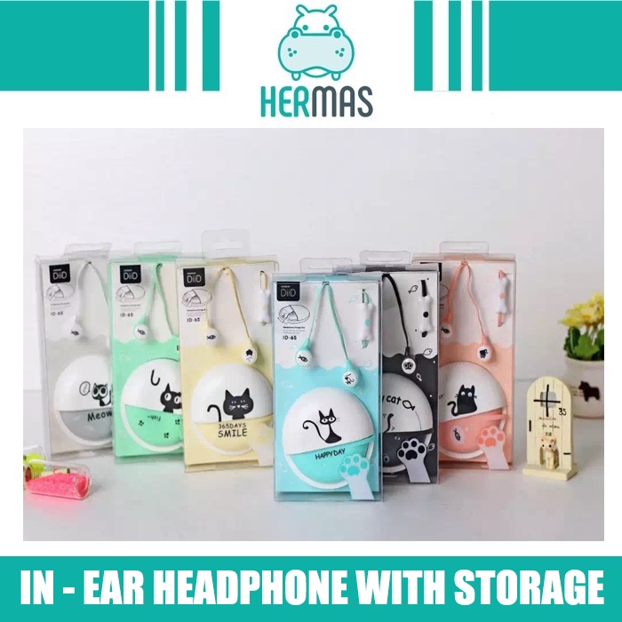 [Earphone with Microphone] Cute Earphone comes with a storage box (CAT ...