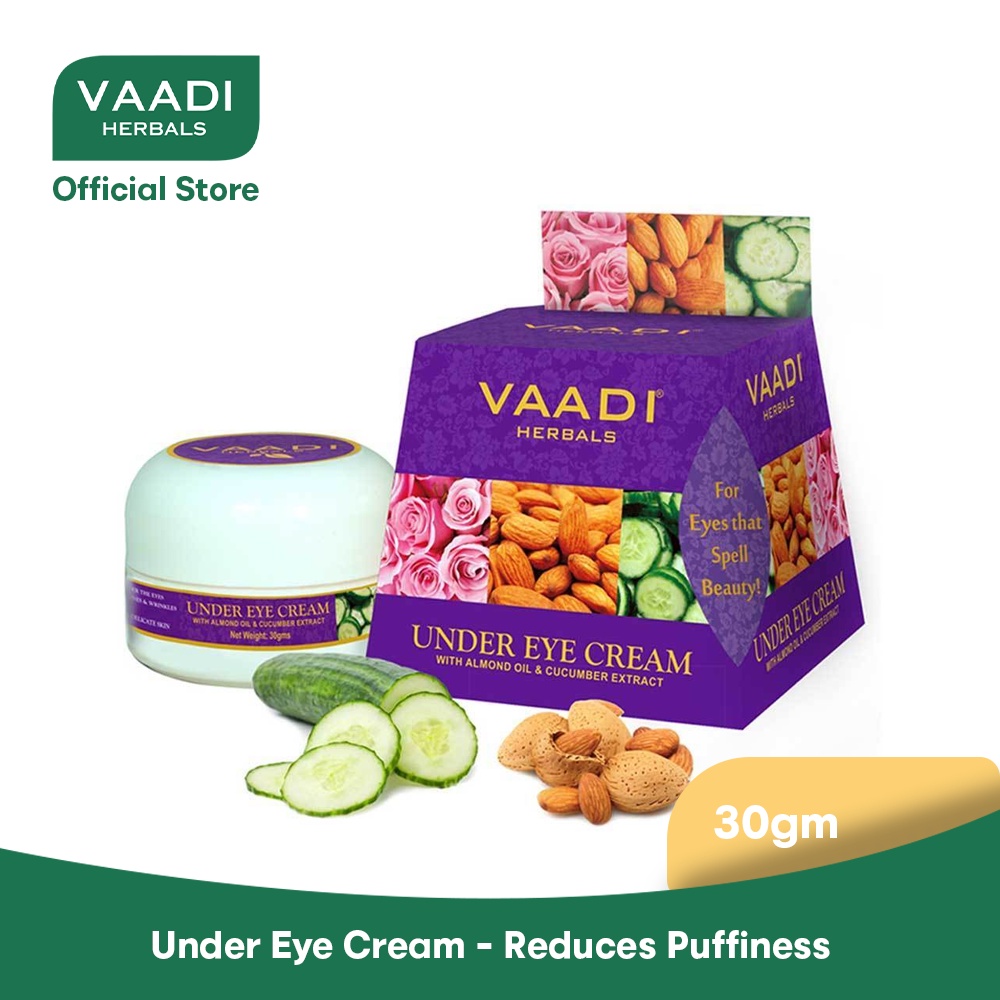 VAADI HERBALS Under Eye Cream with Almond Oil & Cucumber, Reduces ...