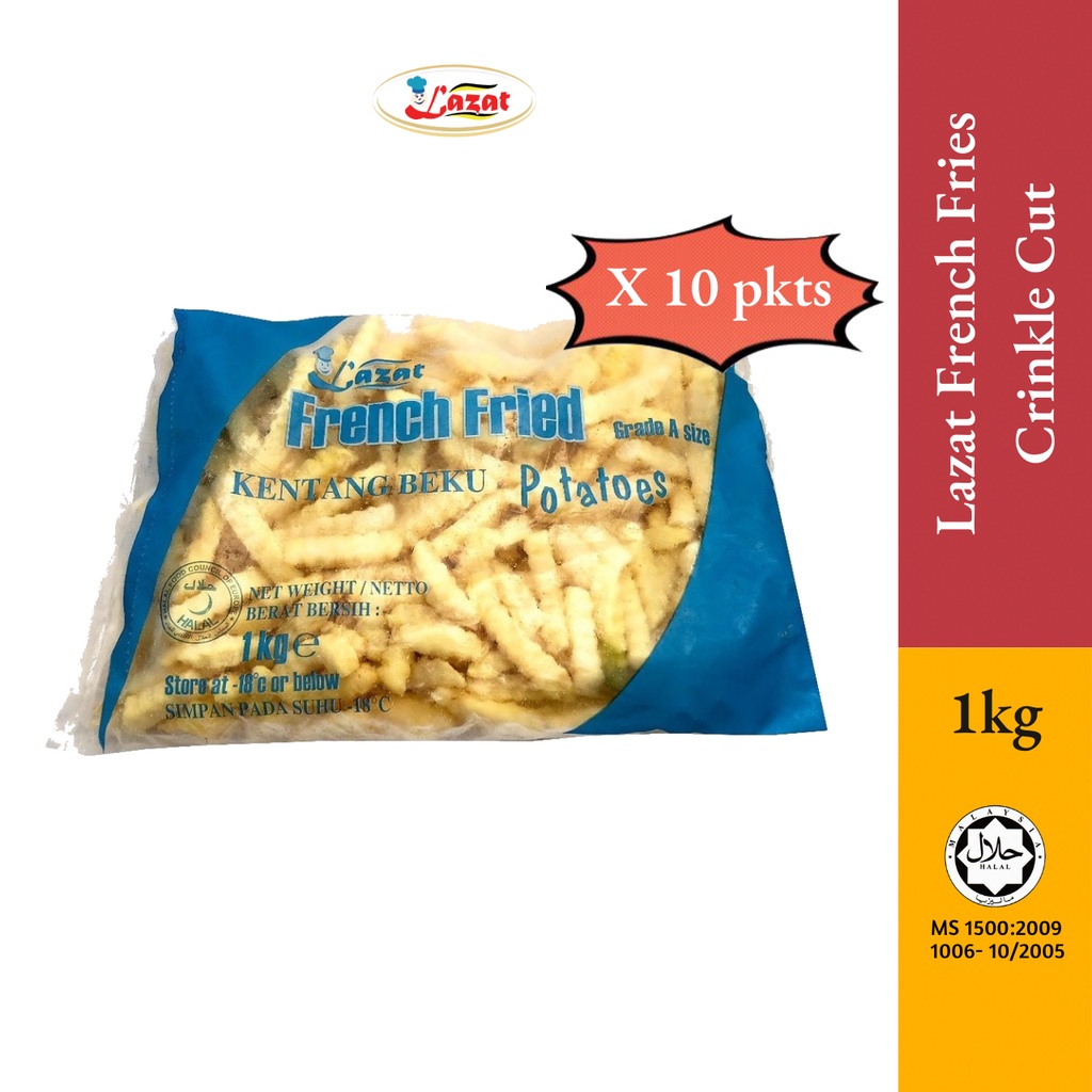 Lazat French Fries Crinkle Cut Frozen (1kg x 10 Packets) | Shopee Malaysia
