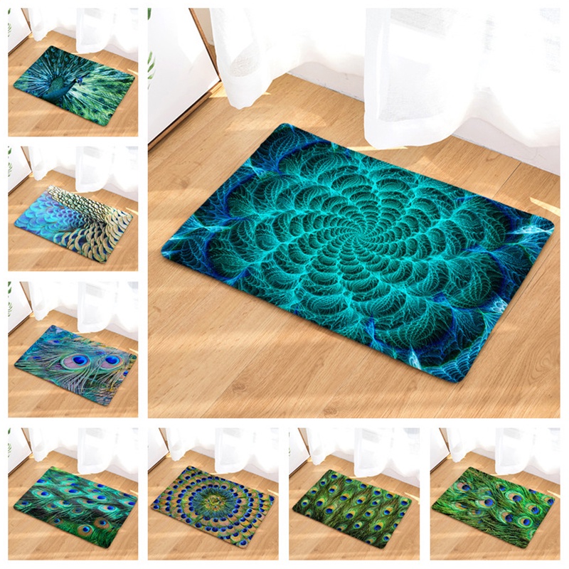 Feather Printed Flannel Entrance Doormat Peacock Pattern Non Slip ...