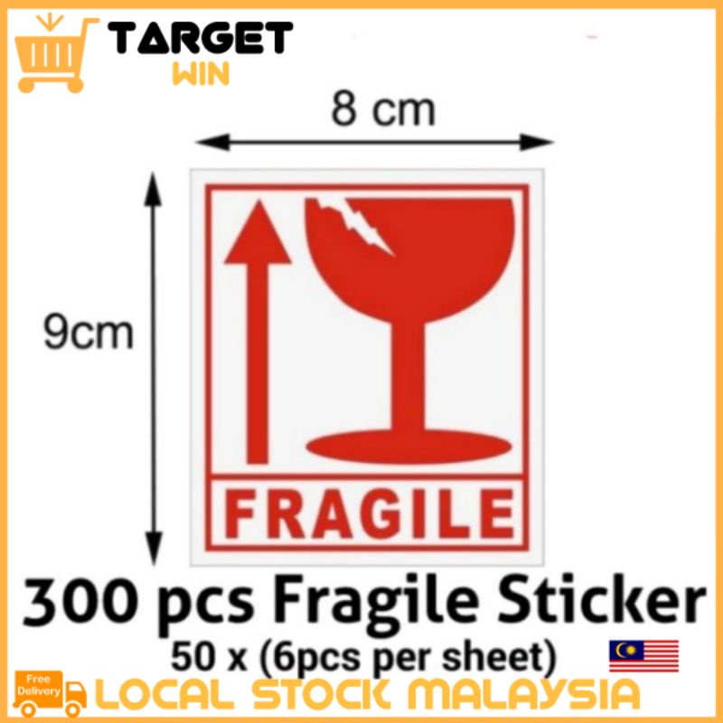 300pcs [8x9cm] FRAGILE Fragile Stickers Sticker Mudah Senang Pecah x 1 ...