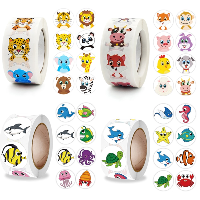 500pcs/roll Reward Stickers Children Kids Cartoon Zoo Farm Ocean ...
