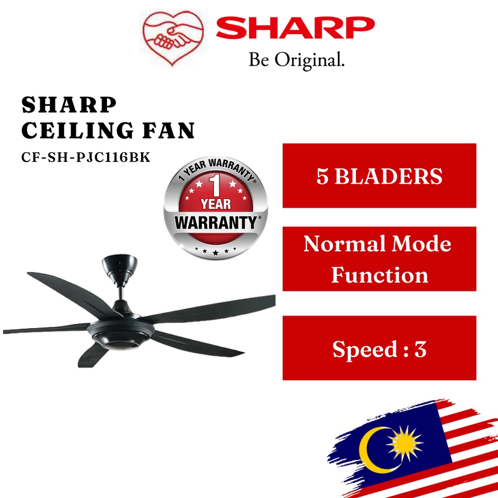 Sharp Ceiling Fan 5 Blade Wafu With Remote Control PJC116BK (Black) Fan ...