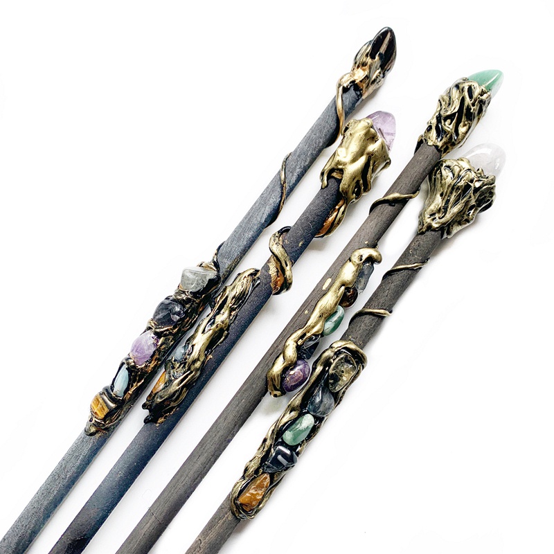 Wood Crafts Witch Magic Stick Wand Home Wall Decoration Clear Quartz ...
