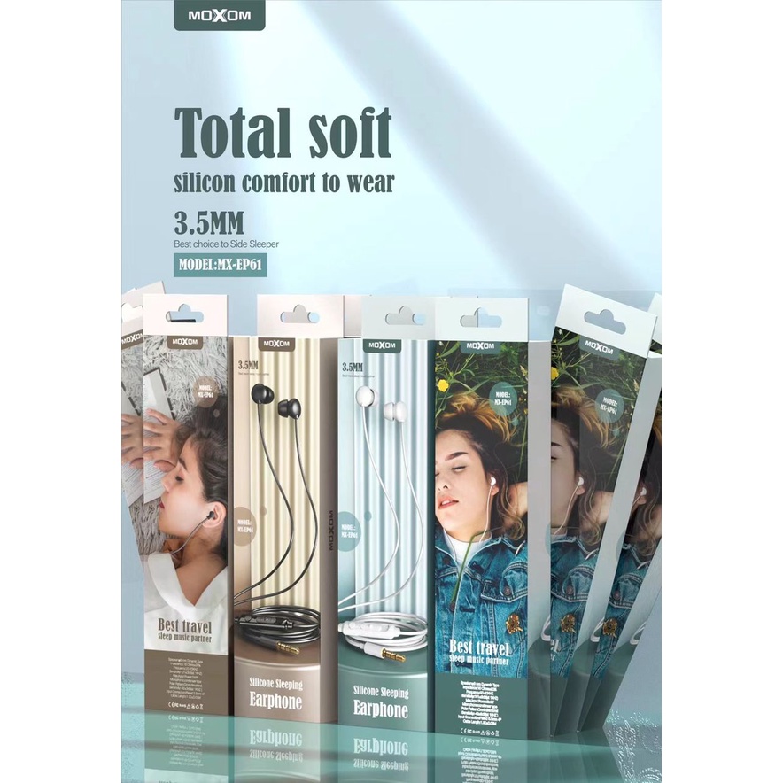 MOXOM MX-EP61 Silicon Sleeping HIFI Audio Music 3.5mm Earphones / Super Bass / Subwoofer ...