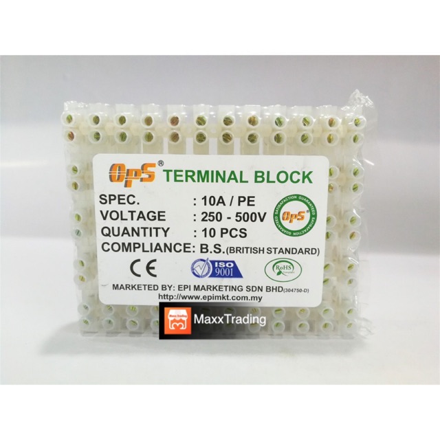 OPS PVC CONNECTOR Electic 10A / PE TERMINAL BLOCK (12WAY 1UNIT ...