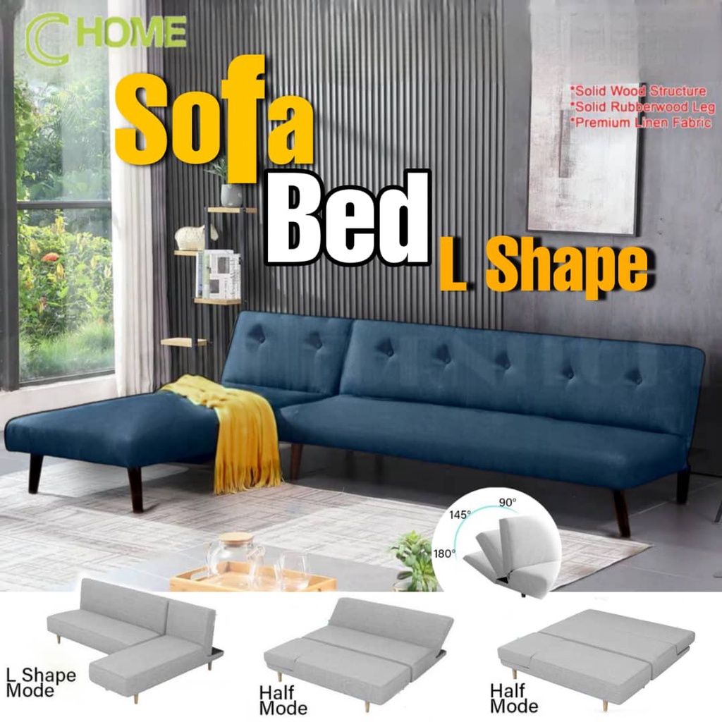 C HOME:-4 Seater Foldable Sofa Bed / L Shape Sofa / 3 in 1 Sofa Katil ...