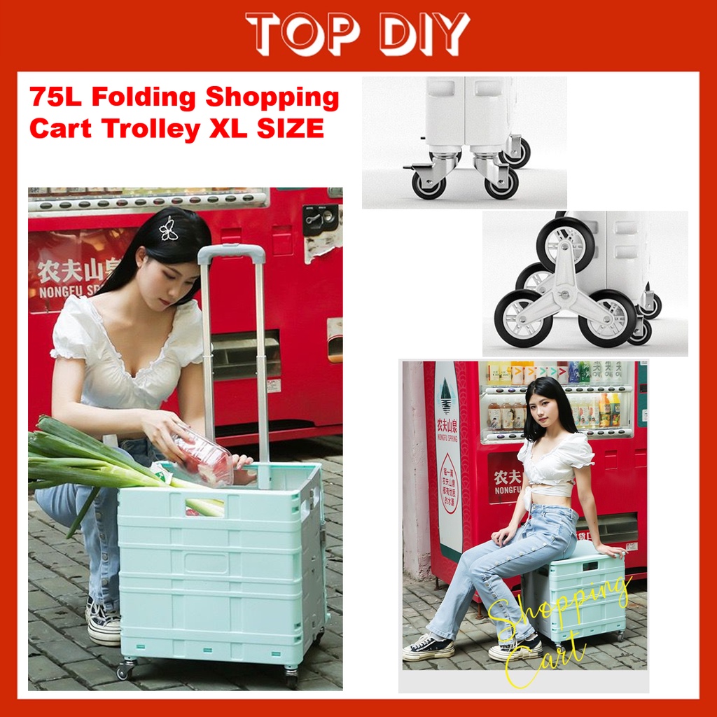 75L Trolley Shopping Cart Foldable Trolley Storage Shopping Bag ...