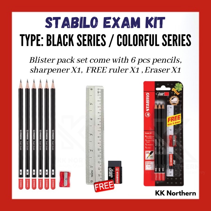 STABILO Exam Grade 2B Pencil Set / Exam Set/ Blister Pack 6 In 1 -(1's ...