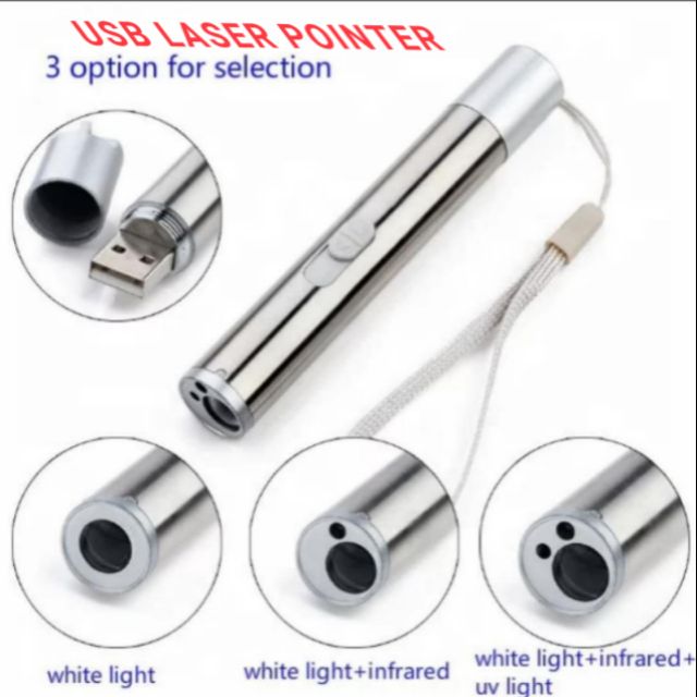 USB 3 In 1 Rechargeable Mini Red Laser Pointer With Torchlight & UV ...