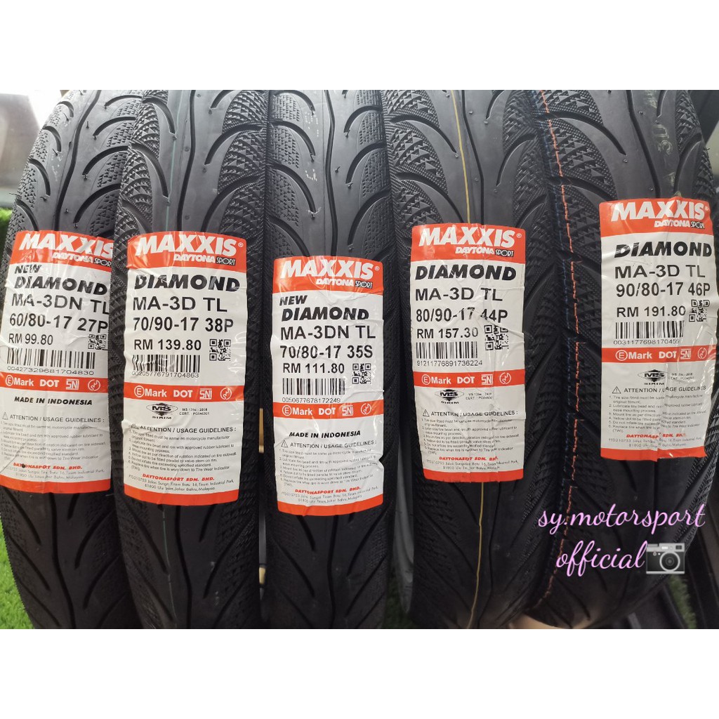 MAXXIS DIAMOND TYRE TUBELESS MA-3D NEW 60/80, 70/80, 70/90, 80/90, 90 ...