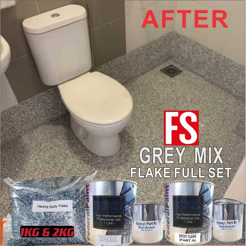 ( GREY MIX 8801 ) Full Set Epoxy Colour Flake Coating ( 1KG FLAKE / 1L ...