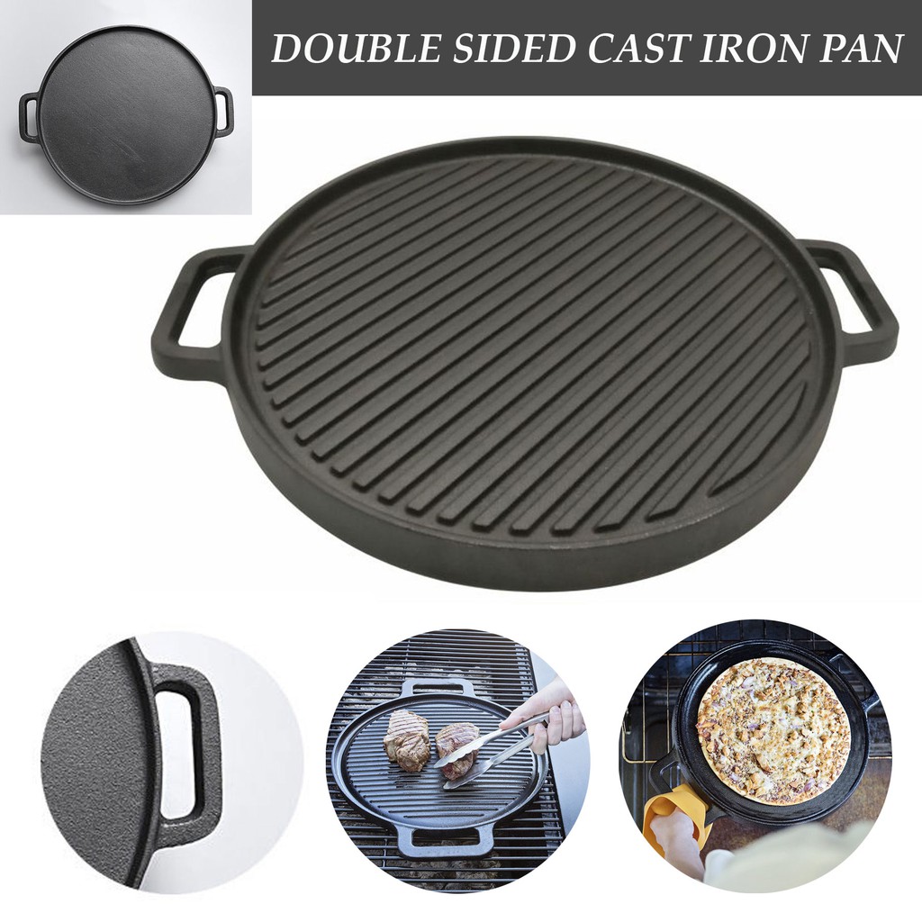 Double-Sided Dual Purpose Pre-Seasoned Cast Iron Griddle And Grill Pan ...