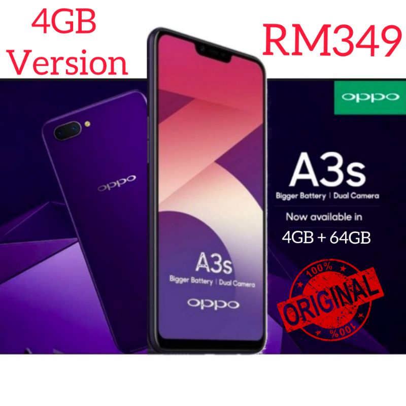 OPPO A3s 4GB RAM/64GB ROM 4G LTE Biger Screen Original New Set | Shopee ...