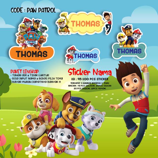 Paw Patrol Theme Character Name Label Sticker / Sticker | Shopee Malaysia
