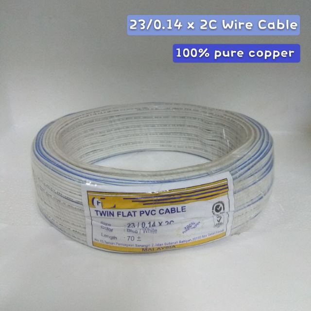 WIRE 2 CORE 23/0.14 x 2c Twin Flat Multifunction Wire Cable (white/blue ...